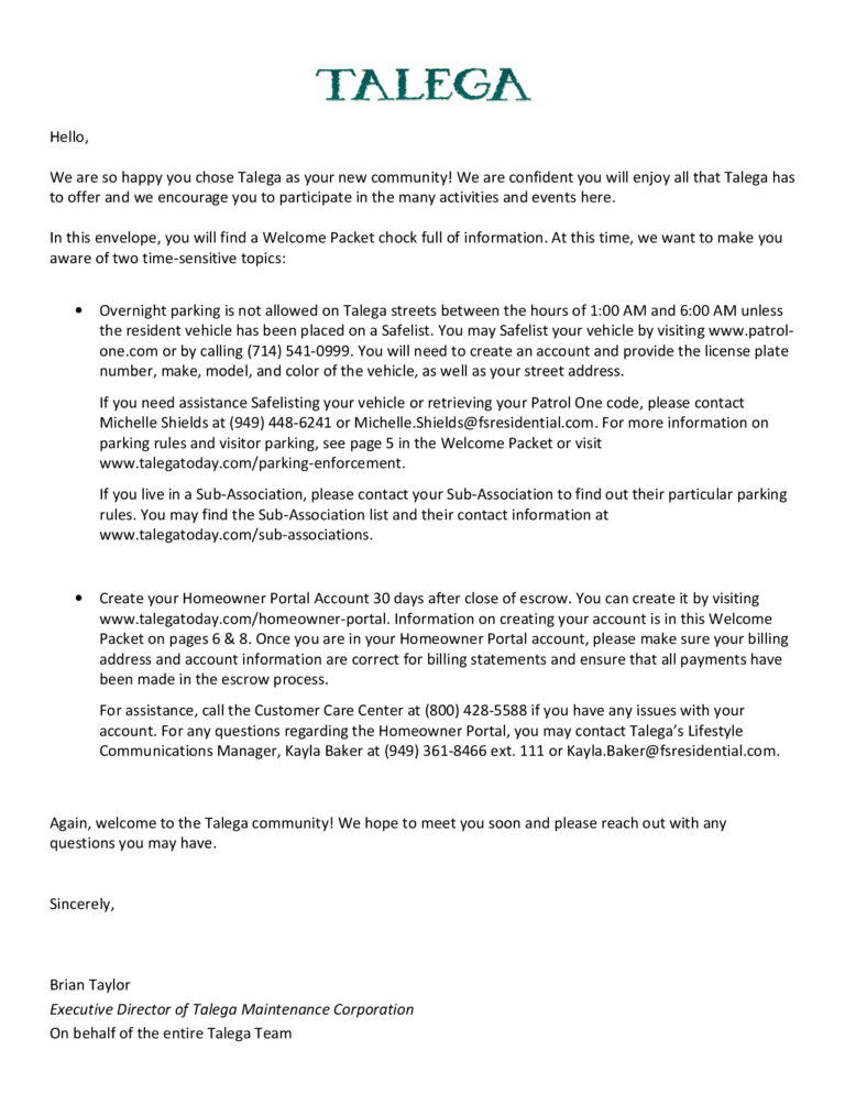Welcome Letter To New Residents Talega Today welcome-letter-to-new-residents-talega-today